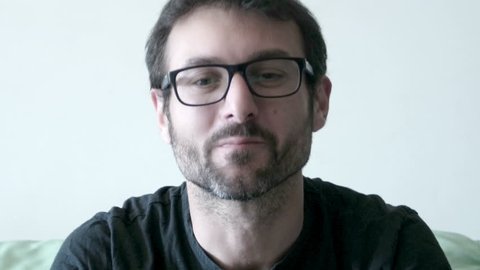 Clueless Nerd Guy Glasses Looking Computer Stock Footage Video (100% ...