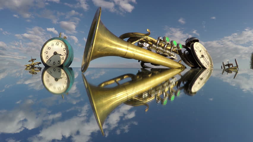 two clocks old trumpet on mirror Stock Footage Video (100% Royalty-free ...