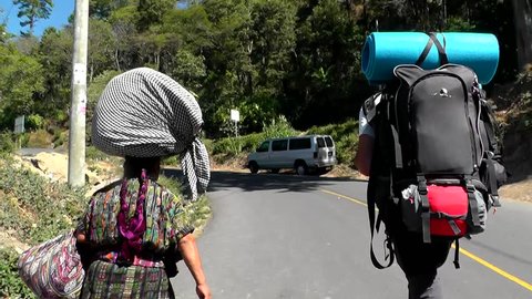 Backpacker Indigenous Woman Walking Together Guatemala Stock Footage ...