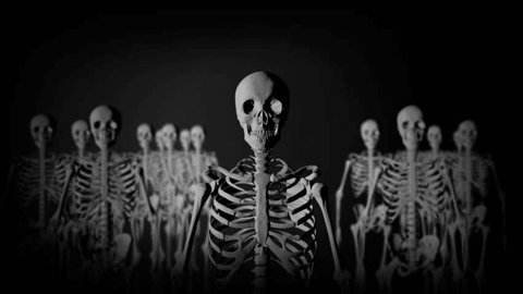 Group Skeletons Standing Dark Staring Camera Stock Footage Video (100% ...