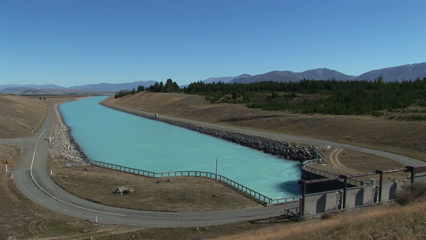 Hydroelectric Dam of Lake Pukaki Stock Footage Video (100% Royalty-free ...