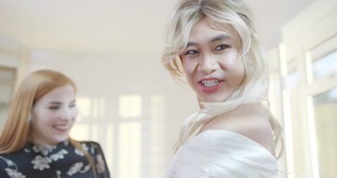 4k Crossdressing Man Dressed Bride Getting Stock Footage Video (100% ...