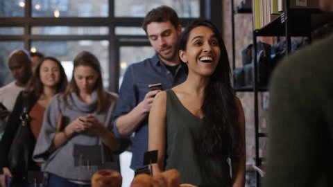 4k Customer Cafe Makes Payment Smartphone Stock Footage Video (100% ...