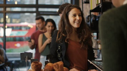 4k Queue Customers Looking Mobile Phones Stock Footage Video (100% ...