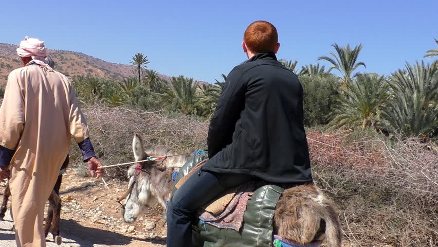 young man riding donkey countryside morocco Stock Footage Video (100% ...