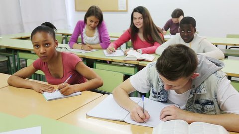 Smiling Class Using Tablet Computer Classroom Stock Photo (Edit Now ...