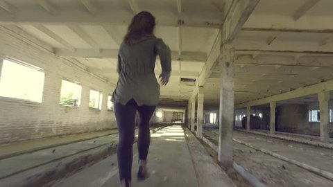 Girl Run Away Killer Abandoned Building Stock Footage Video (100% ...