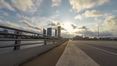 Downtown Miami Bridge Sunset 4k Time Stock Footage Video (100% Royalty ...