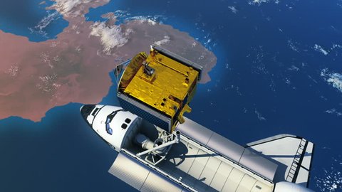 Space Shuttle Deploying Communication Satellite 3d Stock Footage Video ...