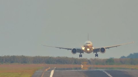 Airplane Landing Runway Sunset Back View Stock Footage Video (100% ...