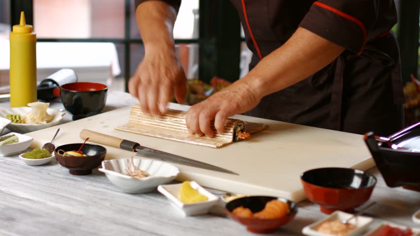 Mans Hands Making Sushi. Guy Stock Footage Video (100% Royalty-free ...