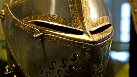 Closer Look Knights Head Armor Golden Stock Footage Video (100% Royalty ...