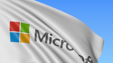 Close Waving Flag Microsoft Logo Seamless Stock Footage Video (100% ...