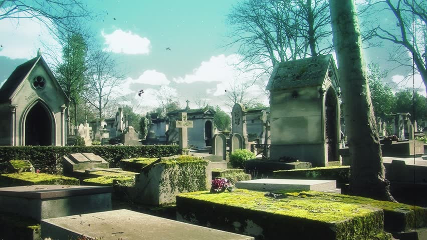 vintage cemetery scene tombs graves during Stock Footage Video (100% ...