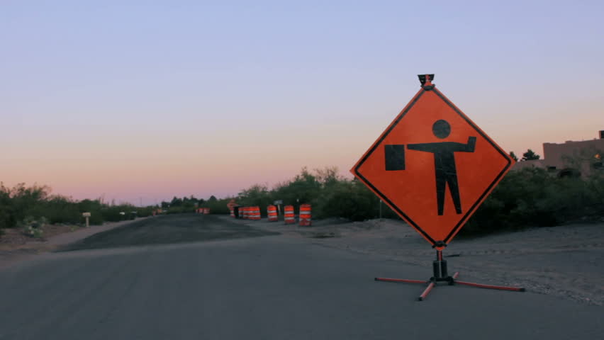 road hazard sign sits line on Stock Footage Video (100% Royalty-free ...