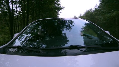Reflection Windscreen Car Drives Through Forest Stock Footage Video ...