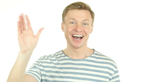 Welcoming Man Saying Hi Waving Hand Stock Footage Video (100% Royalty ...