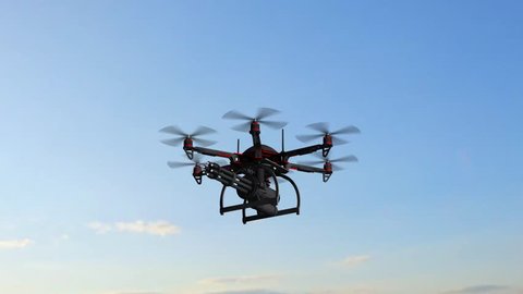 Drone Hexacopter Armed Minigun Flying Sky Stock Footage Video (100% ...