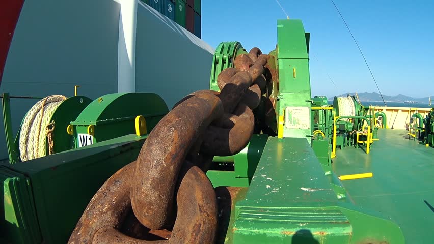 anchor chain on container vessel let Stock Footage Video (100% Royalty ...