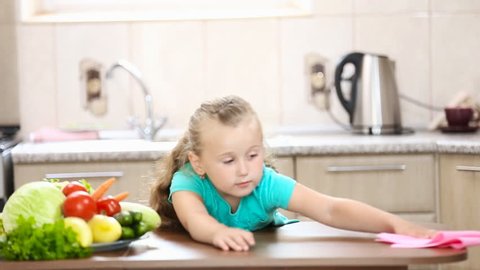 Little Girl Wiping Table Stock Footage Video (100% Royalty-free ...