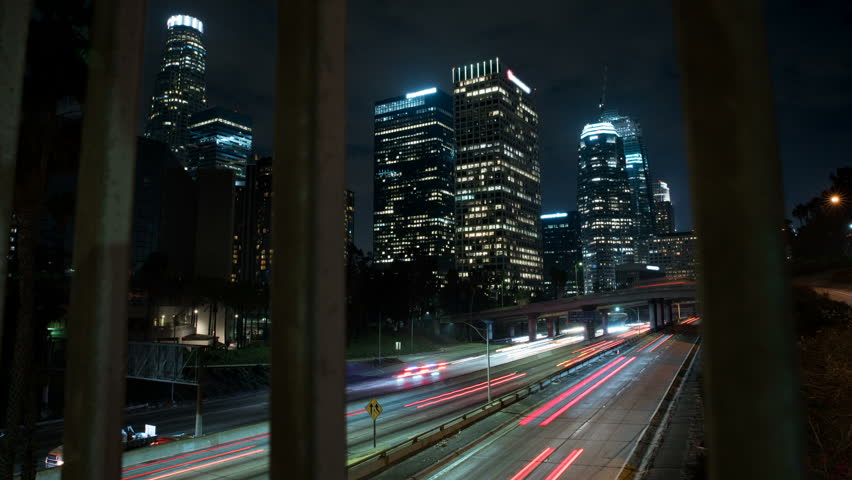 Nighttime Dtla Freeway. Light Streaks Stock Footage Video (100% Royalty ...