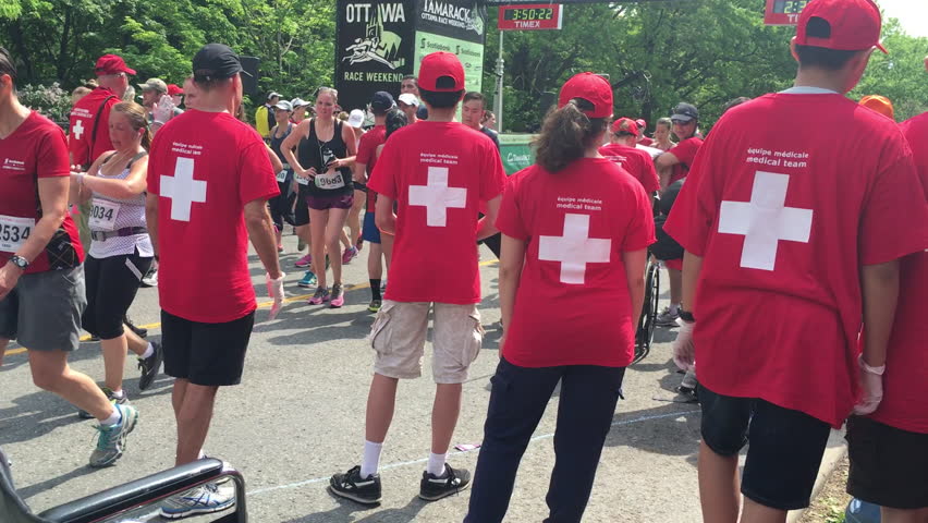 first aid crew waiting finish line Stock Footage Video (100% Royalty ...