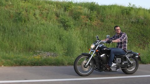 Brutal Man Riding Motorcycle Overhead Shot Stock Footage Video (100% ...