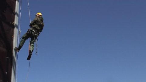 Rope Access Technician Going On Building Stock Footage Video (100% ...