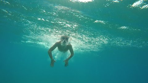 fit caucasian man diving underwater swimming Stock Footage Video (100% ...