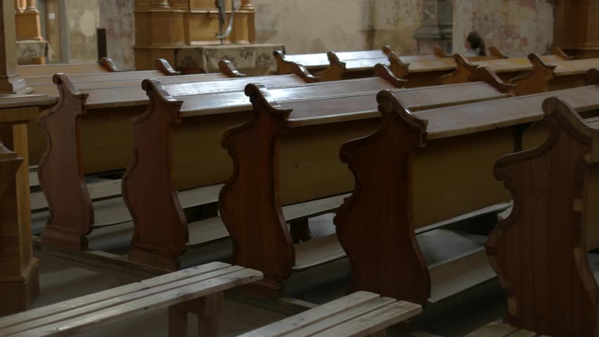row empty church benches brown covered Stock Footage Video (100% ...