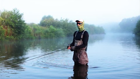 Man River Casting Fly Rod Upstream Stock Footage Video (100% Royalty ...