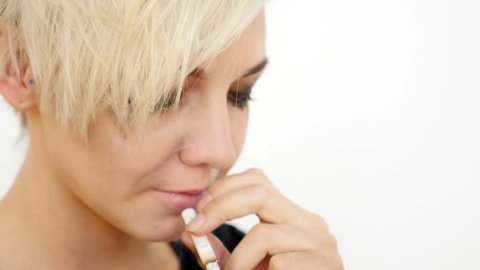 Closeup Sad Depressed Girl Crying Smoking Stock Footage Video (100% ...