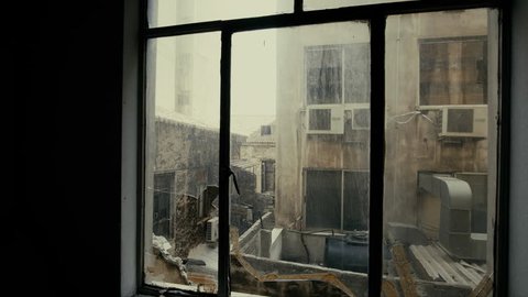 4k Window View Collapsed Halfruined Buildings Stock Footage Video (100% ...