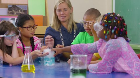 Teacher Group Students Make Science Experiment Stock Footage Video (100 ...