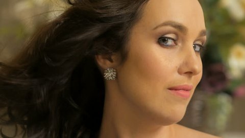 Fan Blowing Hair Beautiful Smiling Brunette Stock Footage Video (100% ...