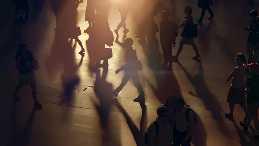 Silhouette Unrecognizable People Commuting City Crowded Stock Footage ...