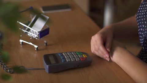 Woman Tapping Credit Card On Payment Stock Footage Video (100% Royalty ...