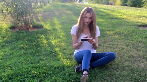 Young Girl Used Smart Phone Park Stock Footage Video (100% Royalty-free ...