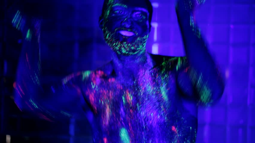 Man Painted Fluorescent Powder Dance Stock Footage Video (100% Royalty ...