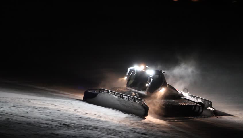 snow grooming machine preparing ski slope Stock Footage Video (100% ...
