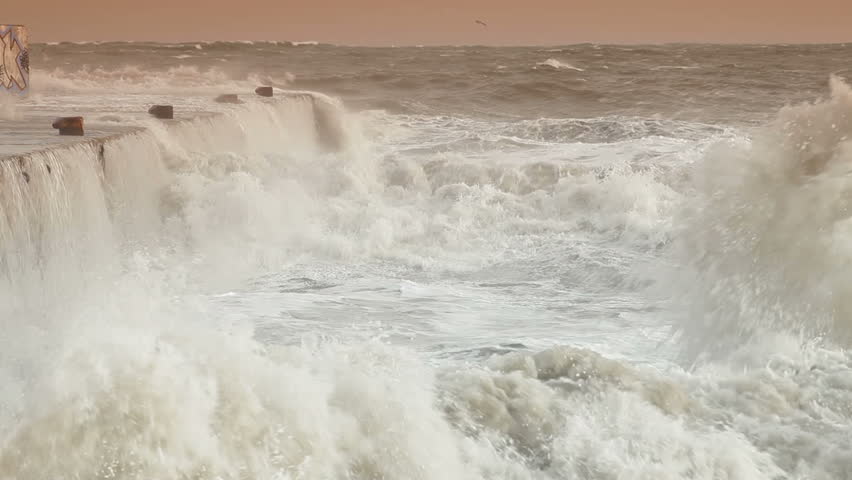 Storm Waves Crashing Over Pier Stock Footage Video (100% Royalty-free ...