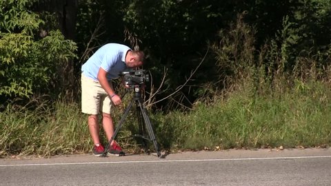 Cameraman Filming Road Traffic Videographer Filmed Stock Footage Video ...