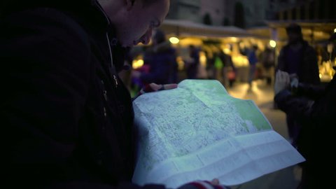 Confused Man Looking Paper Map Checking Stock Footage Video (100% ...