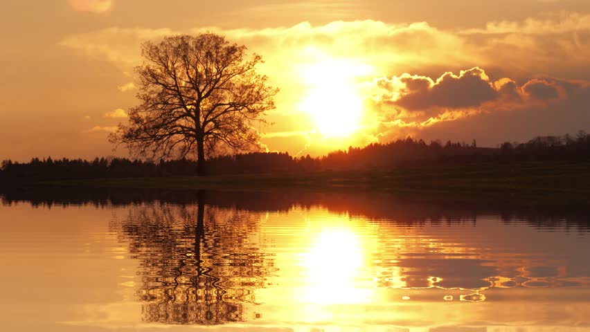 sundown landscape water reflection Stock Footage Video (100% Royalty ...