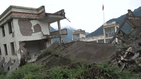 Walking Past Collapsed Buildings School Wenchuan Stock Footage Video ...