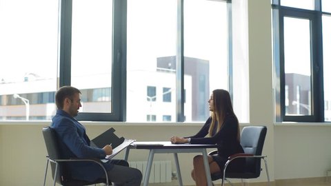 Emotional Woman Answers Questions Employer During Stock Footage Video ...
