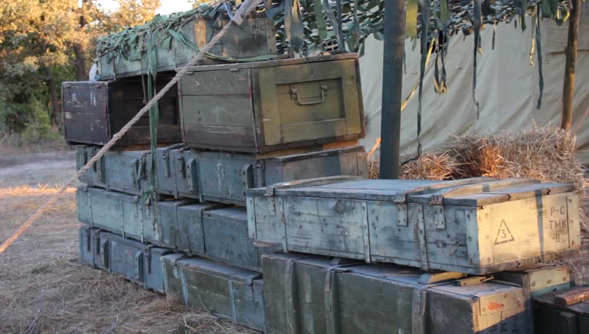 Military Wooden Ammo Boxes. Storage Stock Footage Video (100% Royalty ...