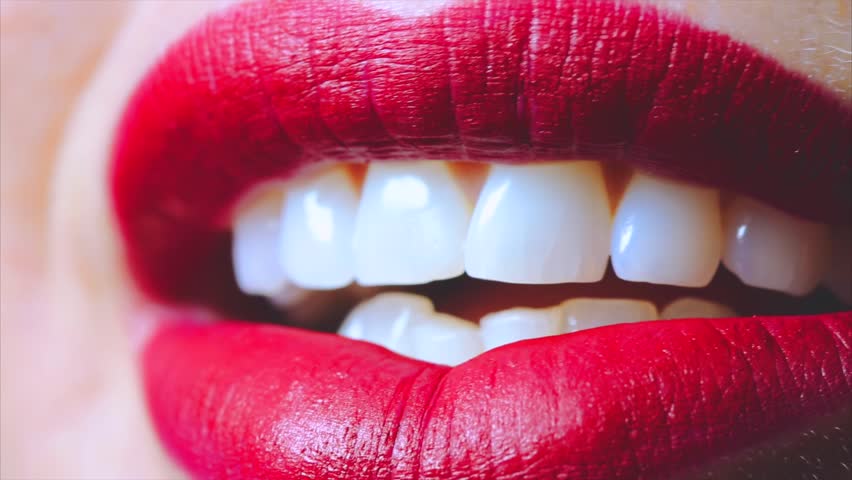 Extreme Close Licking Teeth Smiling Blowing Stock Footage Video (100% ...