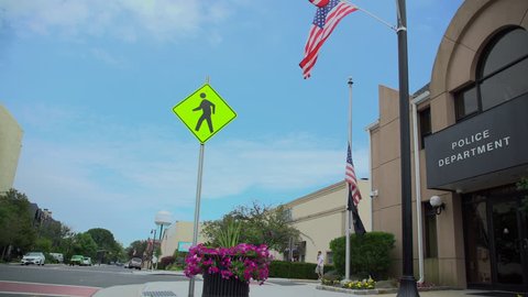 Scene Police Station Flags Half Mast Stock Footage Video (100% Royalty ...