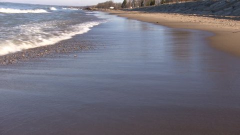 Waves Gently Hit Beach Recede Sunlight Stock Footage Video (100% ...
